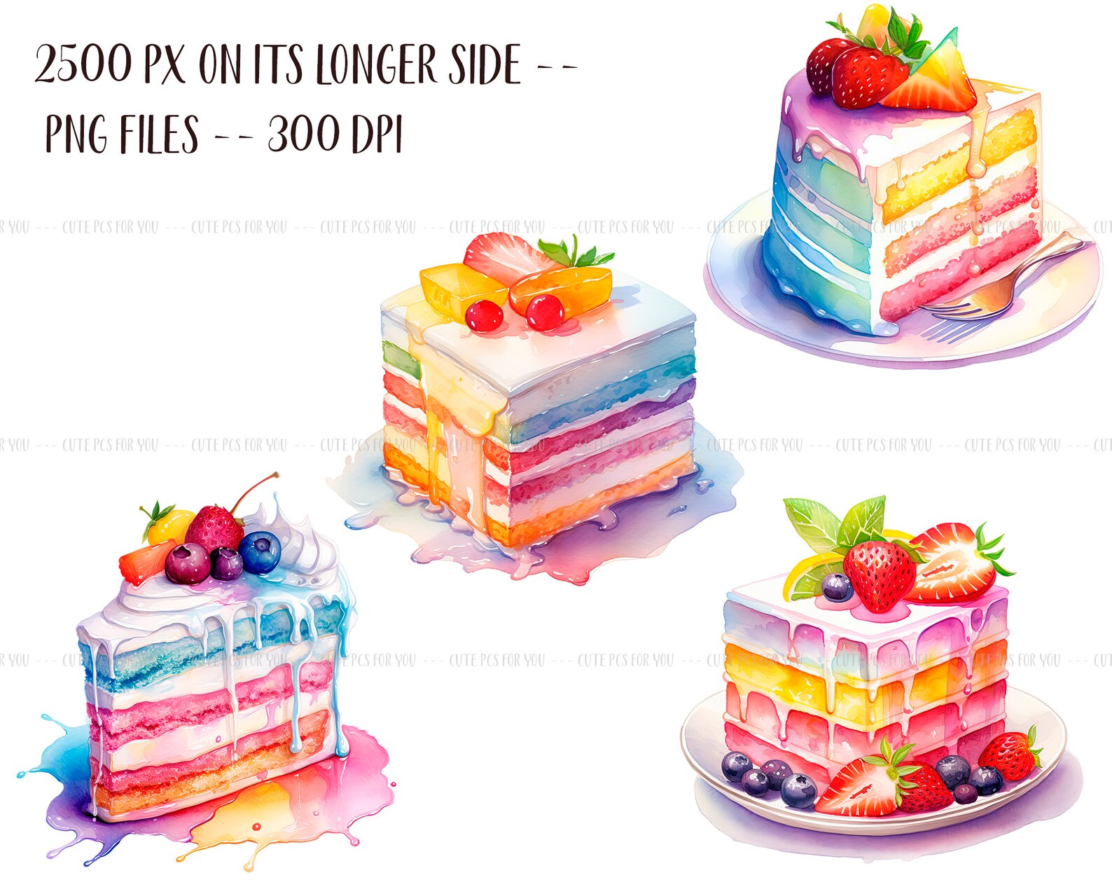 Watercolor Rainbow Sweets Clipart Bright Cakes and Cupcakes - Etsy