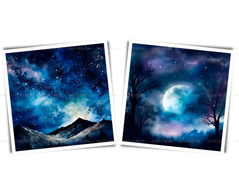 Watercolor Starry Sky Clipart Night Stars Digital Paper - Etsy