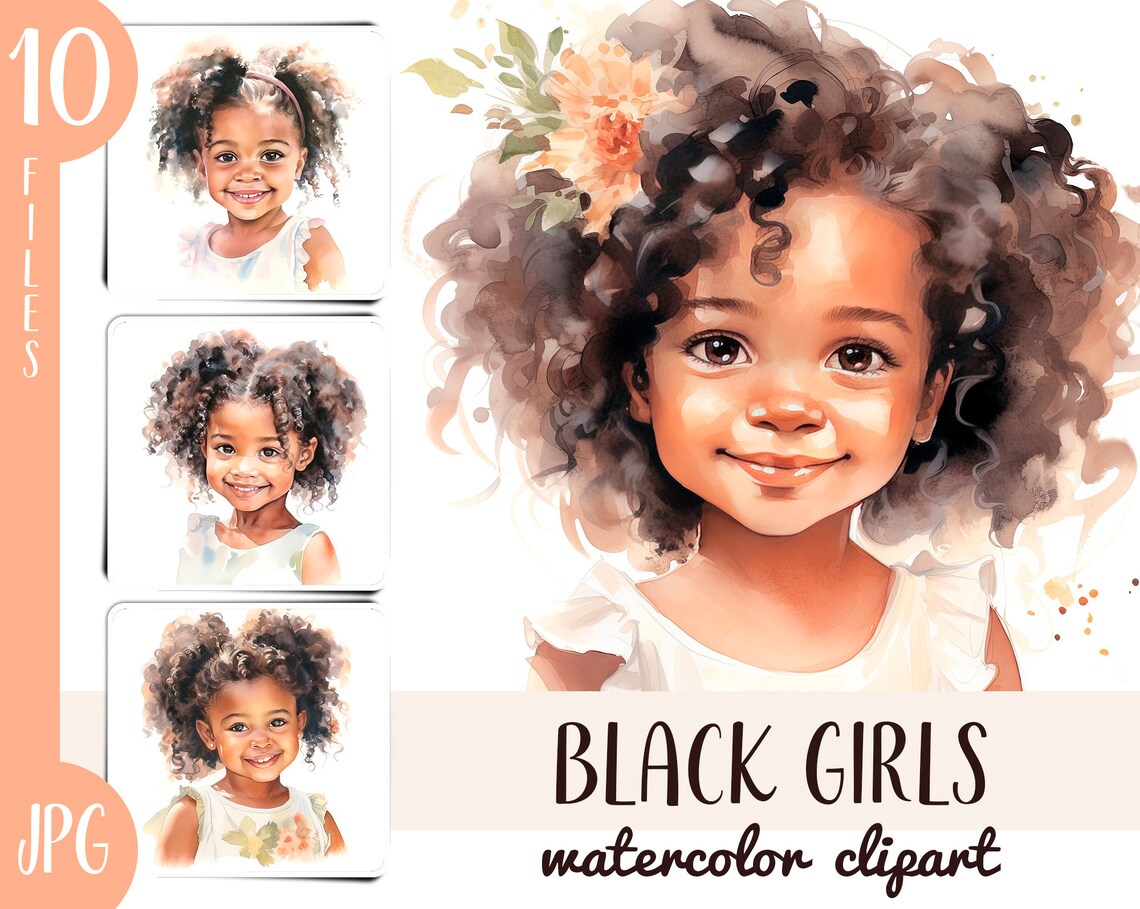 Watercolor Dark-skinned Baby Clipart Brown Cute Girls-tender - Etsy