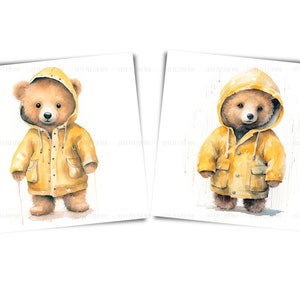 Watercolor Teddy Bears Clipart: Nursery Art Raincoats (JPG Files) - Etsy
