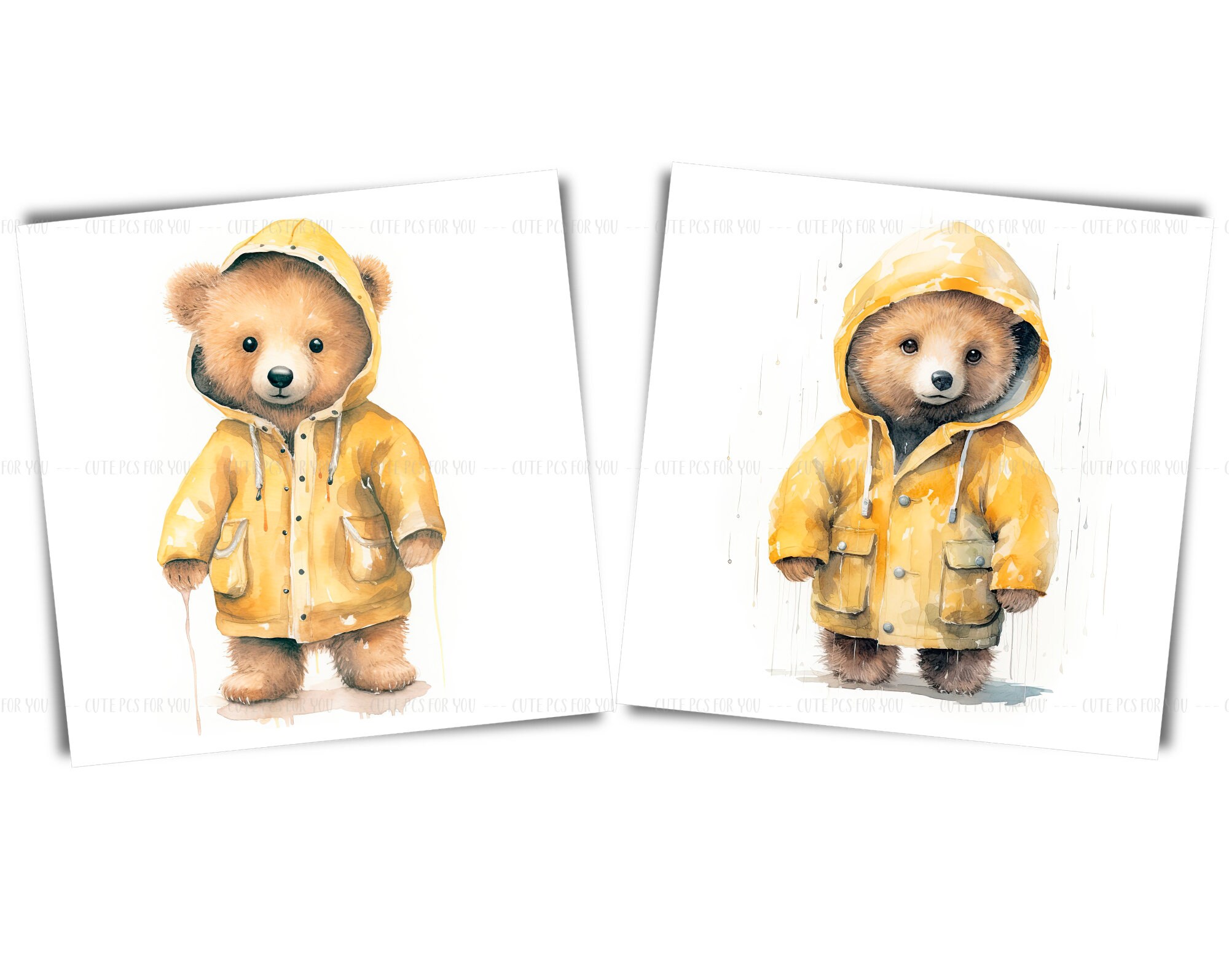 Watercolor Bears in Raincoats Clipart Cartoon Teddy Bears in - Etsy ...