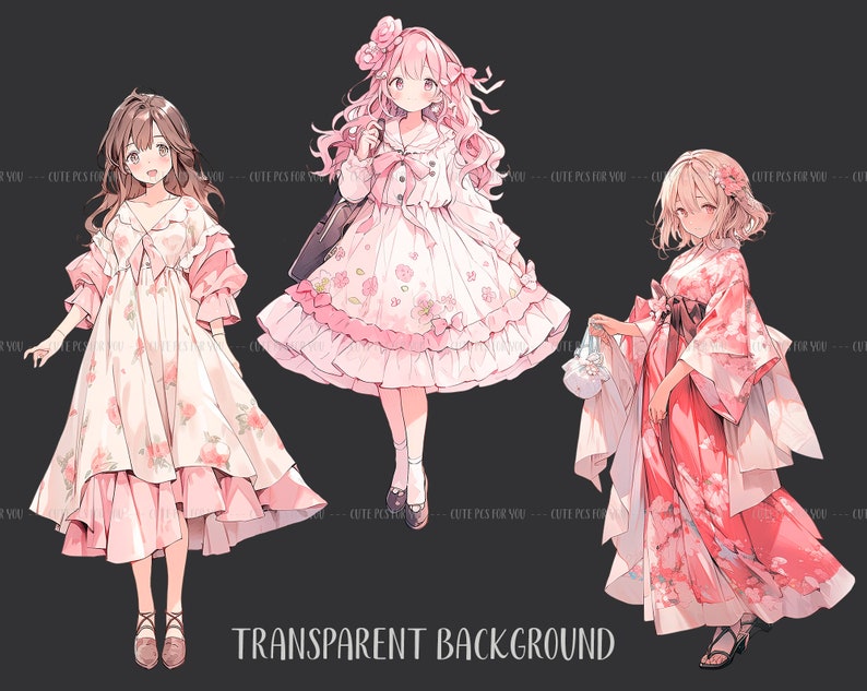Watercolor Sakura Anime Girl Clipart: Floral Pastel PNG (digital ...