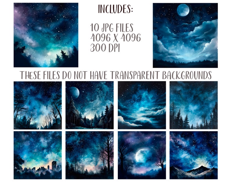 Watercolor Starry Sky Clipart Night Stars Digital Paper - Etsy