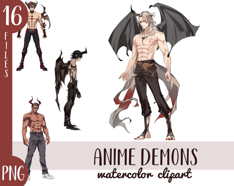Anime Demons Clipart - Fantastic Creatures Digital Paper - Japanese ...
