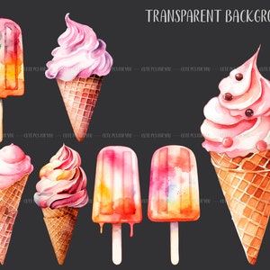 Watercolor Ice Cream Clipart - Chocolate, Strawberry Ice Cream, Cone ...