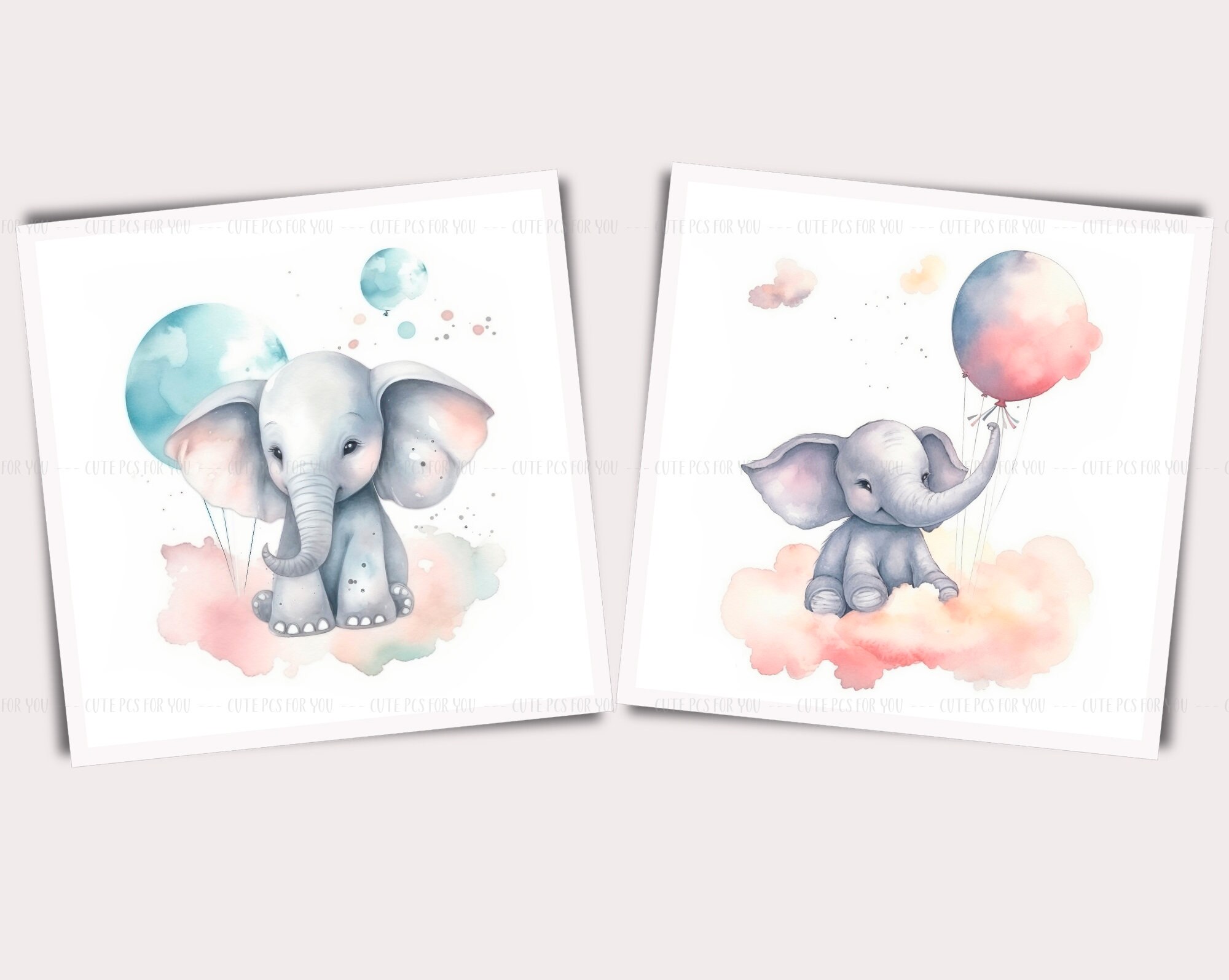 Watercolor Cute Elephants in the Clouds Clipart Heavenly - Etsy