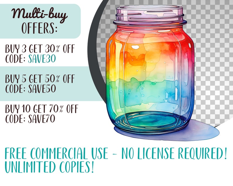 Watercolor Glass Jars Clipart: Rainbow Vase Illustration (PNG) - Etsy