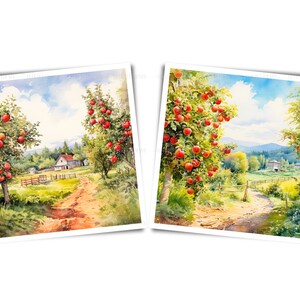 Watercolor Orchard Clipart Garden With Apples Digital Paper Summer ...