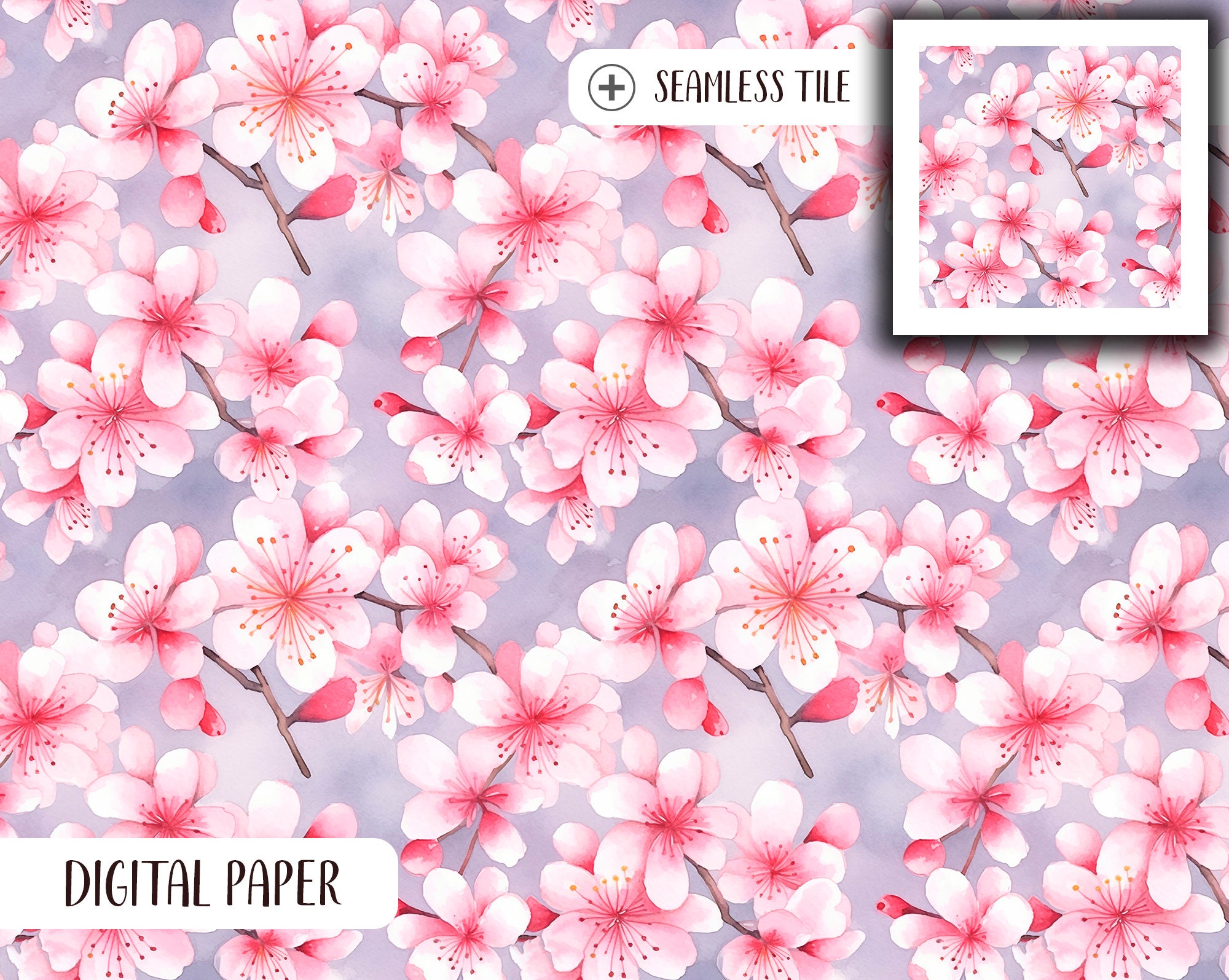 Watercolor Sakura Seamless Pattern-pink Flowers Digital Paper-cherry ...