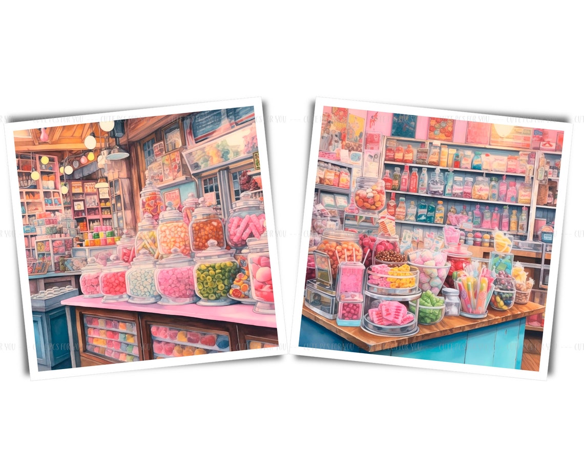 Watercolor Candy Store Clipart Pink Sweets on Display - Etsy