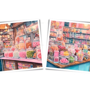 Watercolor Candy Store Clipart Pink Sweets on Display Digital Paper ...