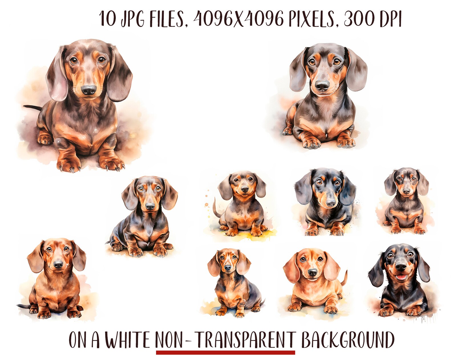 Watercolor Dachshunds Clipart - Cute Dachshund Digital Paper - Portrait ...