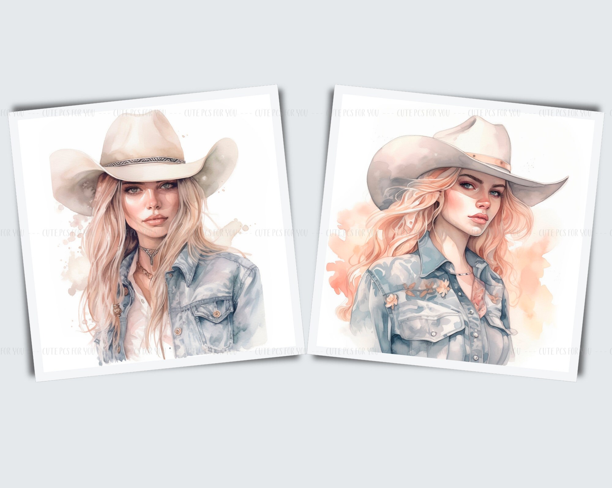 Watercolor Pastel Cowgirls Clipart wild Western Digital - Etsy
