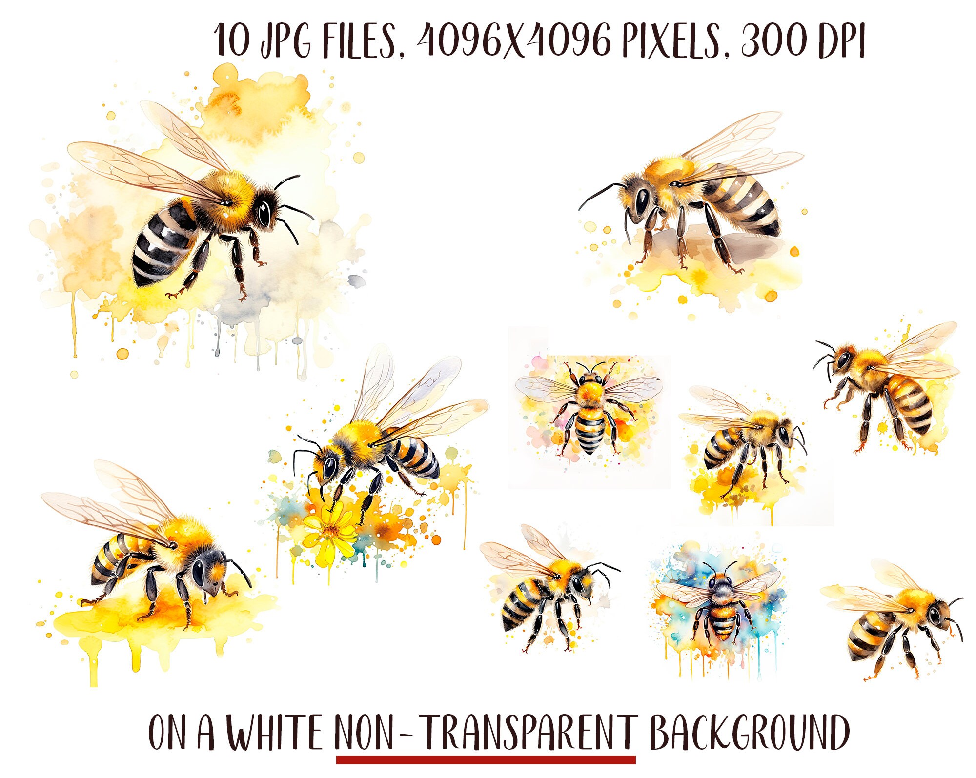 Watercolor Bees Clipart: Yellow Insect Graphics (digital Download) - Etsy