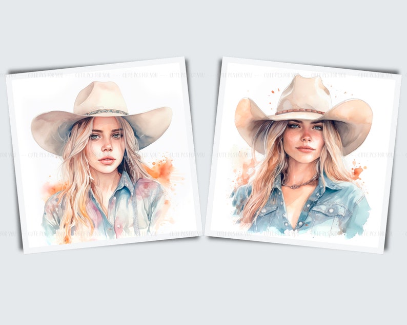Watercolor Pastel Cowgirls Clipart wild Western Digital - Etsy