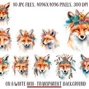Watercolor Boho Foxes Clipart - Cute Fox Sublimation JPG - Delicate ...