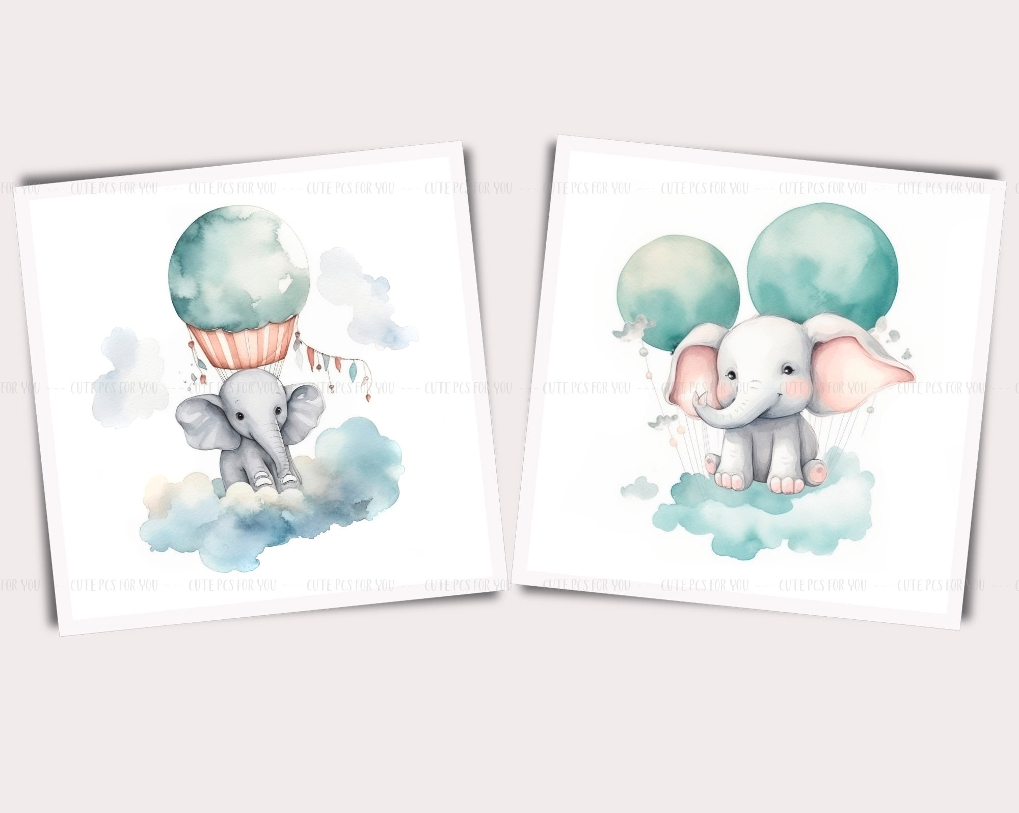Watercolor Cute Elephants in the Clouds Clipart Heavenly - Etsy