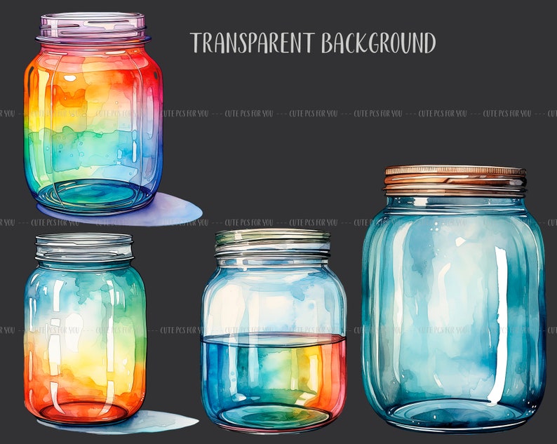 Watercolor Glass Jars Clipart: Rainbow Vase Illustration (PNG) - Etsy