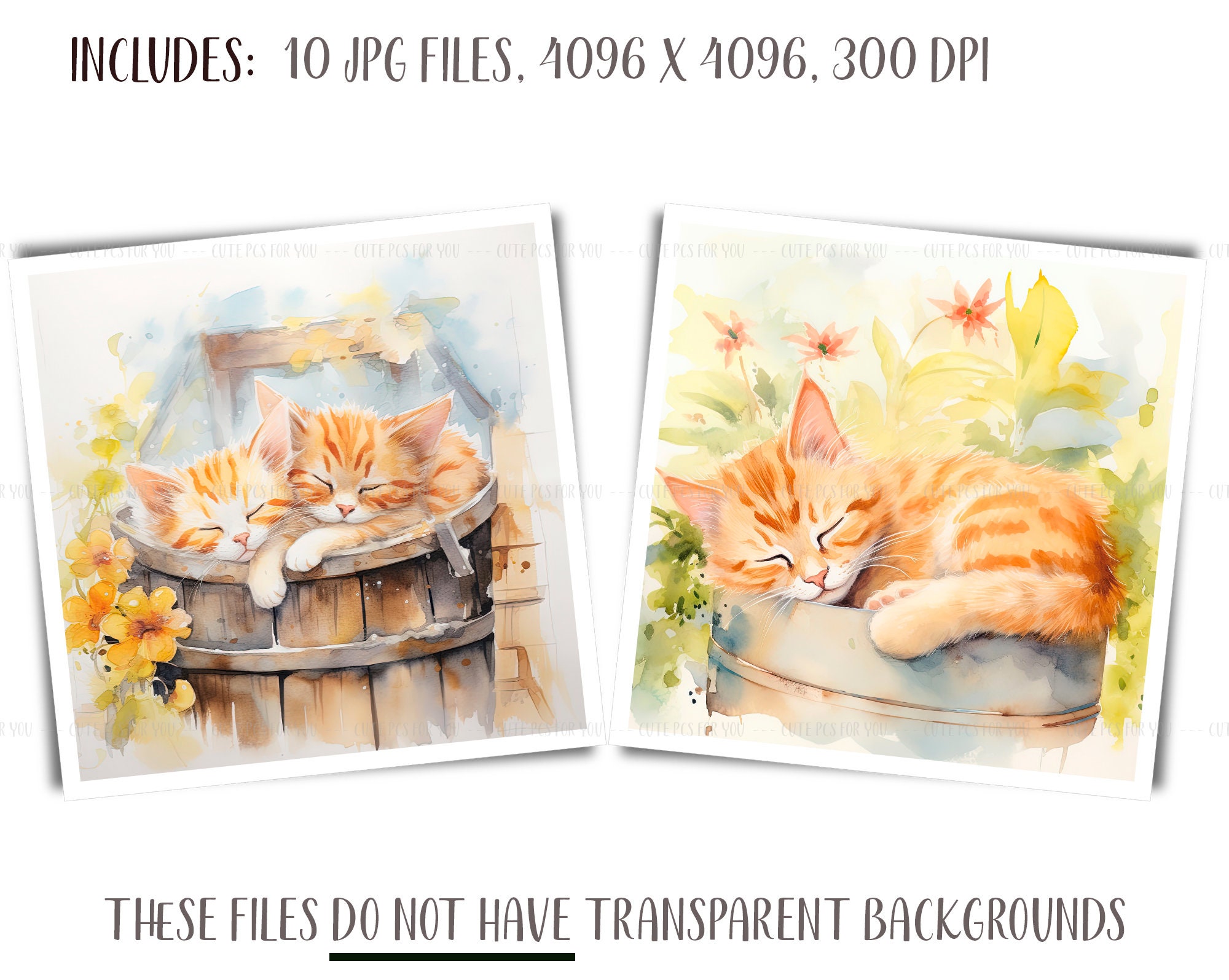 Watercolor Sleeping Cats Clipart Cute Resting Red Kittens - Etsy
