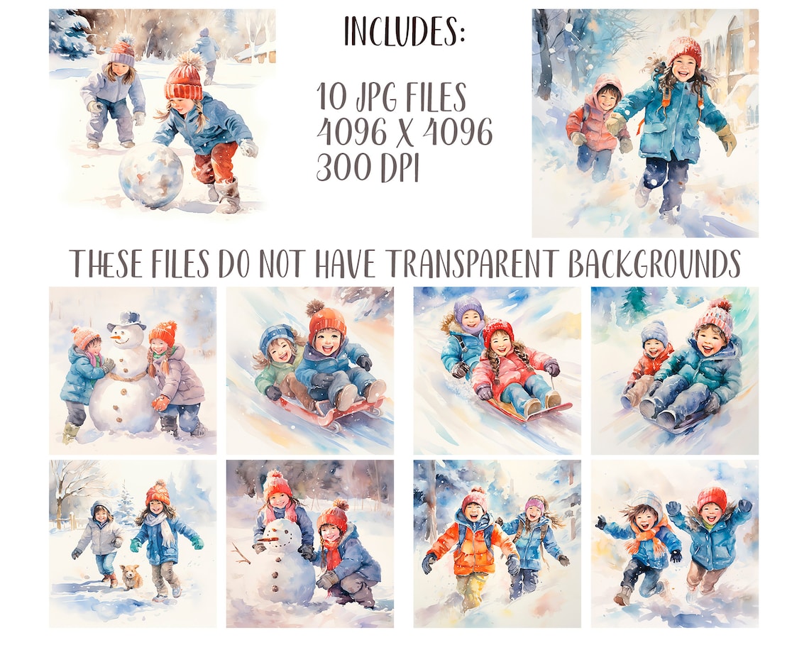 Watercolor Winter Activities Clipart -winter Illustrations for Children ...