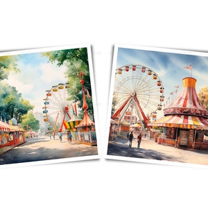 Watercolor Carnival Clipart: Fair, Ferris Wheel, Tent (JPG Files) - Etsy