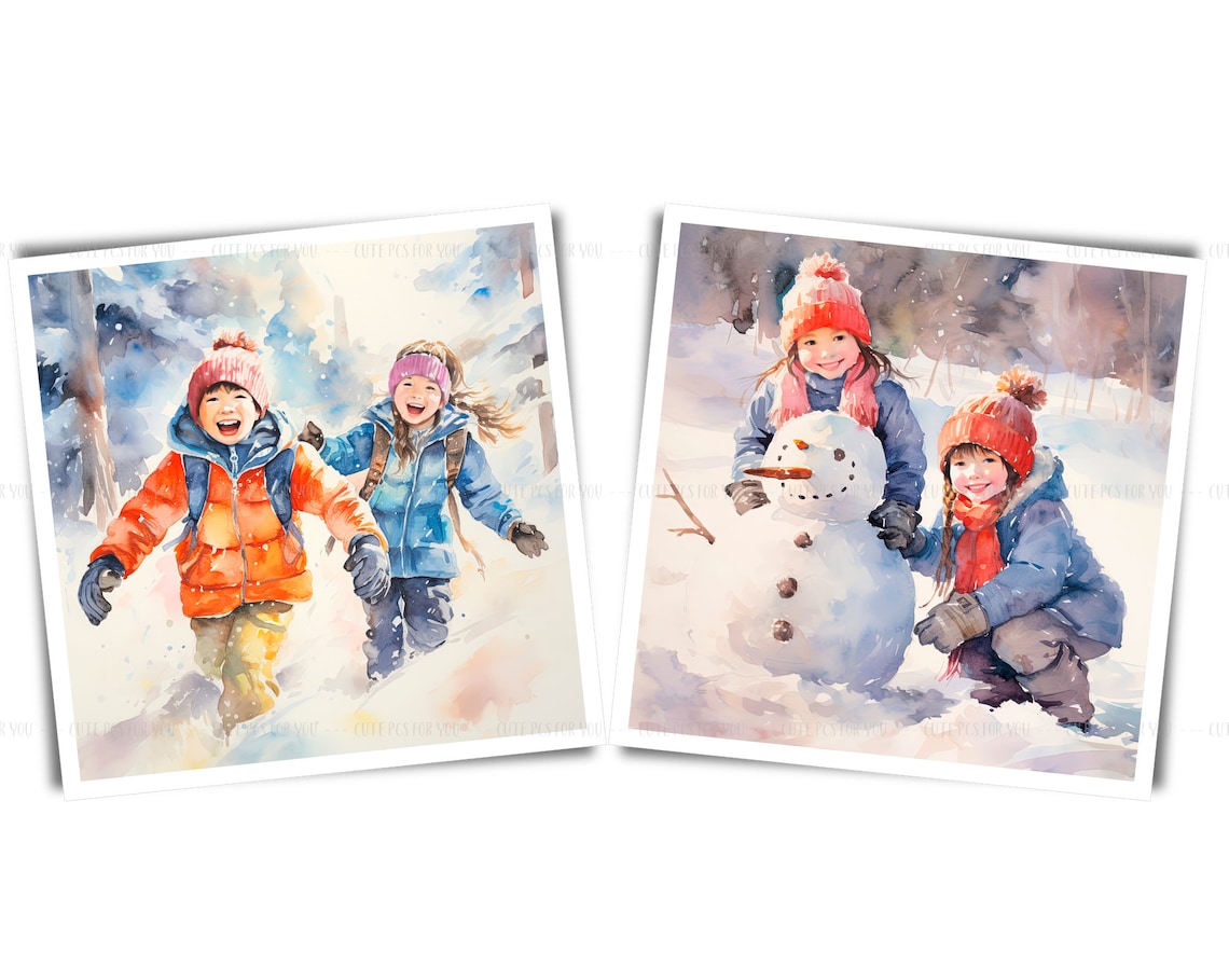Watercolor Winter Activities Clipart -winter Illustrations for Children ...