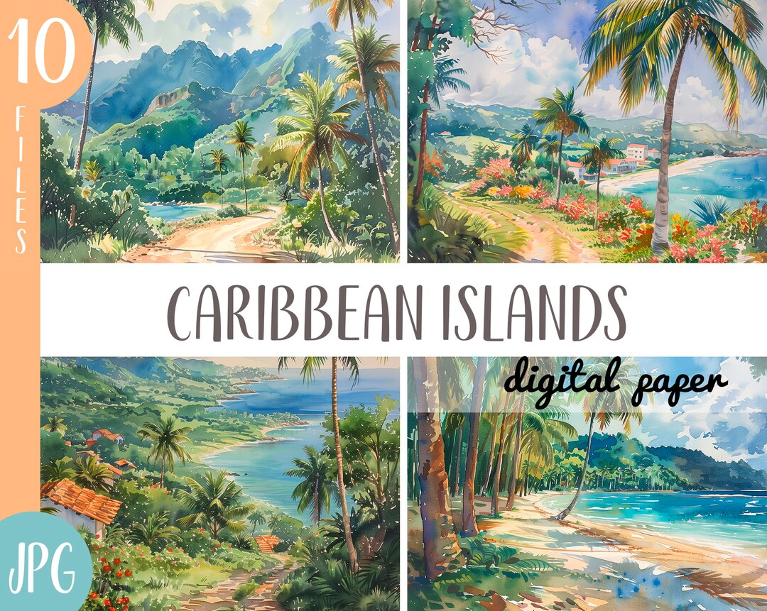 Watercolor Caribbean Islands Clipart Nature Caribbean Illustration ...