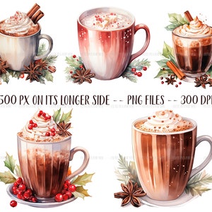 Watercolor Christmas Hot Drinks Clipart: Coffee, Tea (PNG) - Etsy