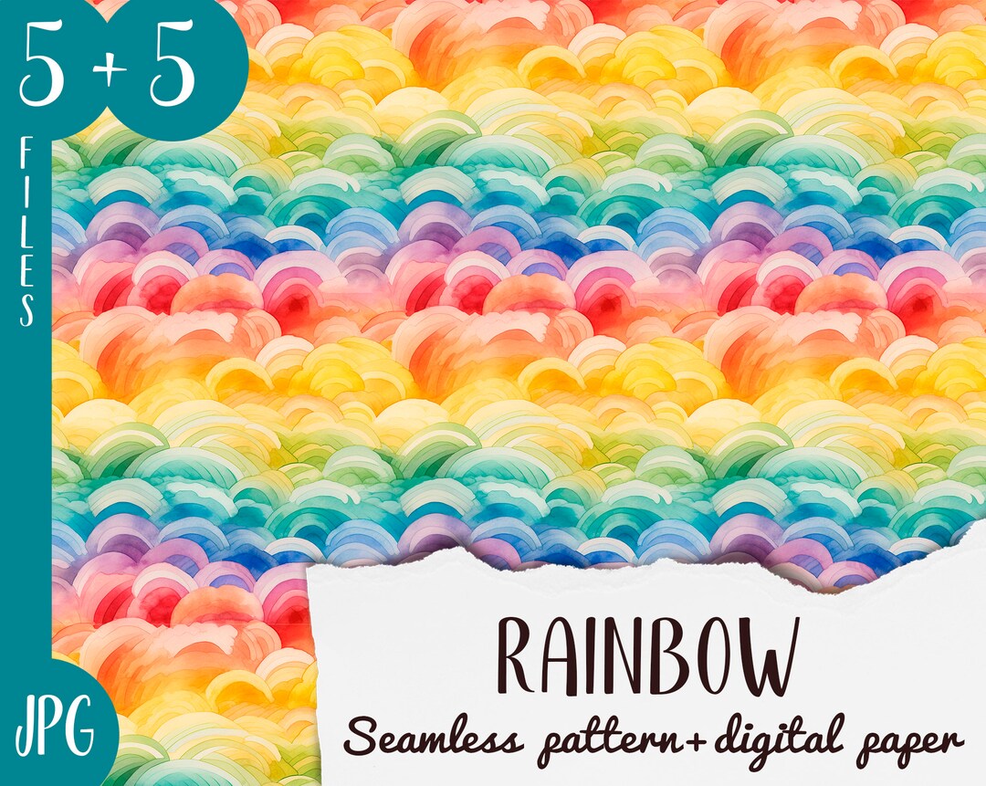Watercolor Rainbow Seamless Patterns-bright Colorful Digital Paper ...