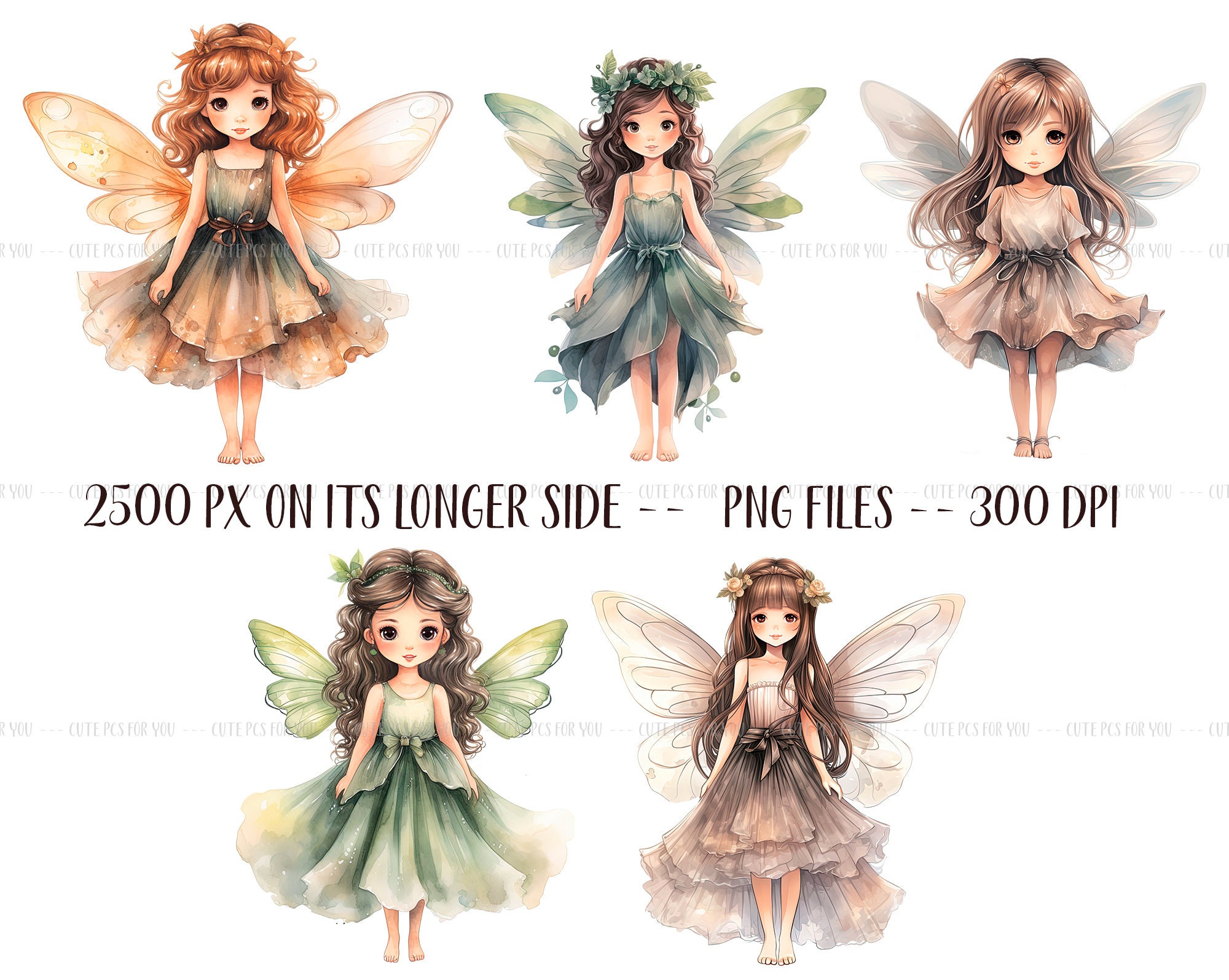 Watercolor Fairies Clipart Cute Little Girls - Etsy