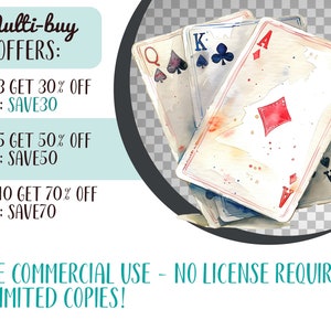 Watercolor Playing Cards Clipart: Poker PNG Graphics (digital Download ...
