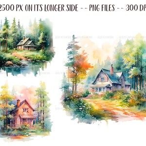 Watercolor House in the Forest Clipart - Forest Hut Digital Paper ...