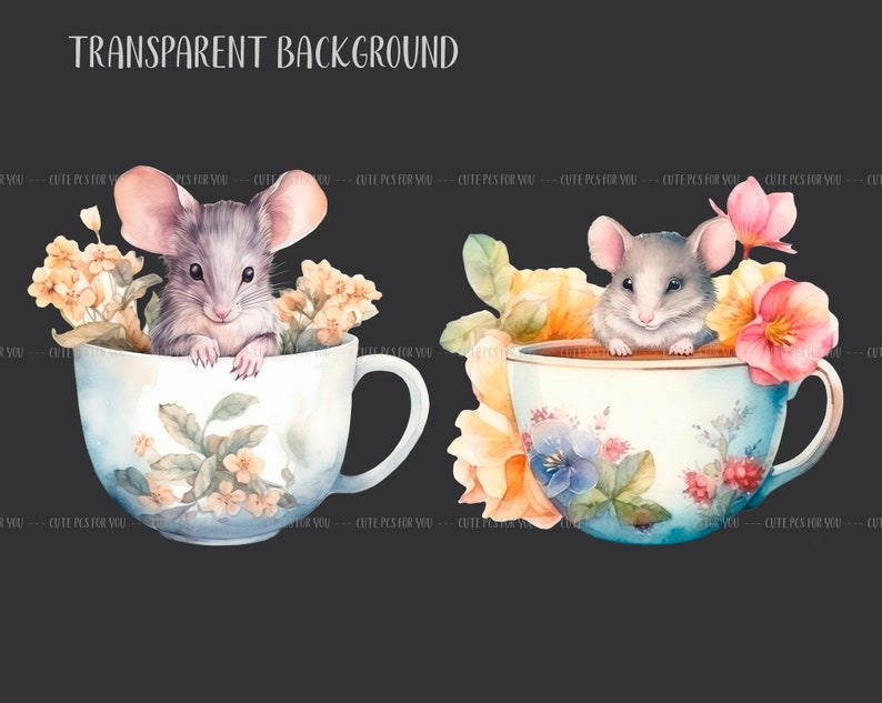 Watercolor Mice in Cups Clipart Cute Rat and Mug Digital - Etsy