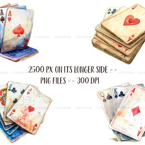 Watercolor Playing Cards Clipart: Poker PNG Graphics (digital Download ...