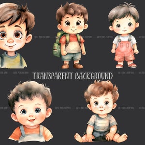 Watercolor Cartoon Boys Clipart - Cute Baby Boy Portrait Digital Paper ...