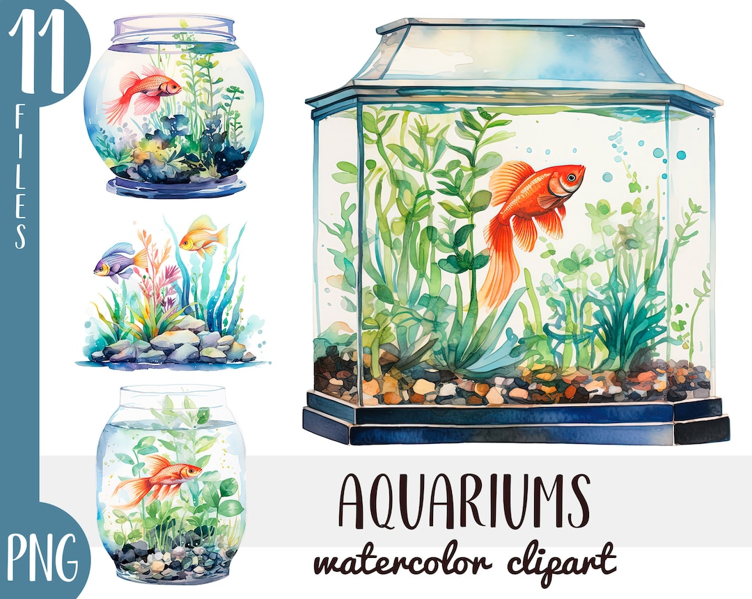 Watercolor Aquariums Clipart - Aquarium Tropical Fish Illustrations ...