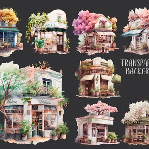 Watercolor Spring Cafe Clipart - Shop Digital Watercolor - Romantic ...