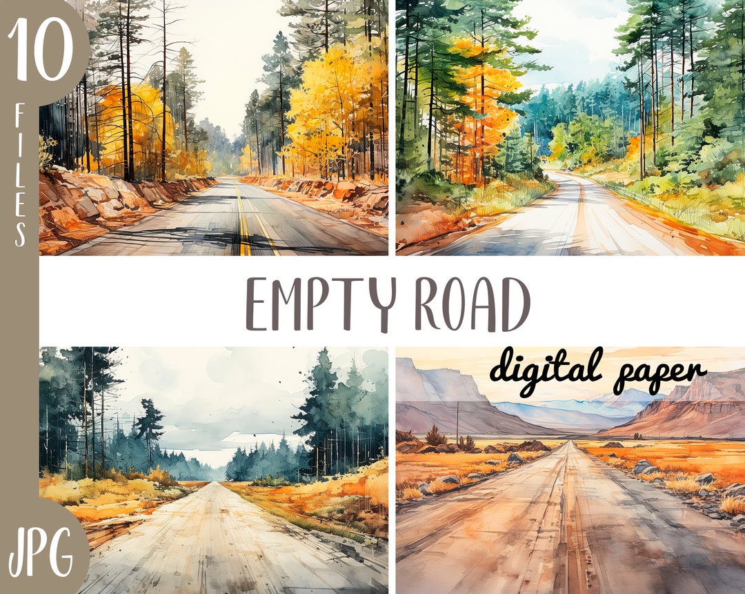 Watercolor Empty Road Clipart - Freeway Digital Paper - Travel Graphic ...