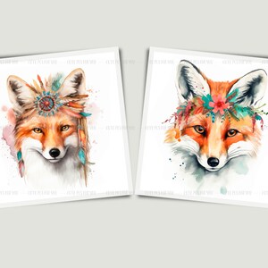 Watercolor Boho Foxes Clipart - Cute Fox Sublimation JPG - Delicate ...