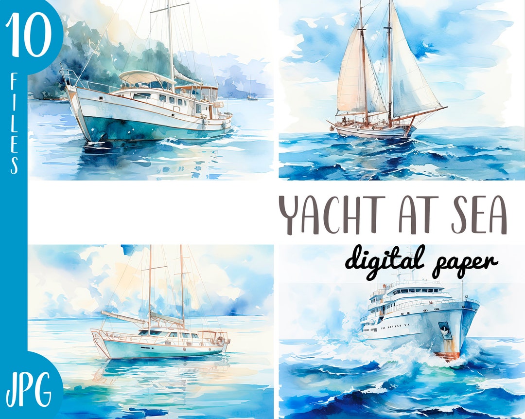 Watercolor Yachts at Sea Illustrations - Nautical, Ship, Boat, Sailboat ...
