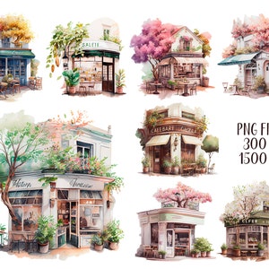 Watercolor Spring Cafe Clipart - Shop Digital Watercolor - Romantic ...