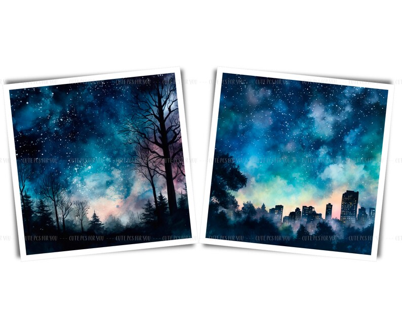 Watercolor Starry Sky Clipart Night Stars Digital Paper - Etsy