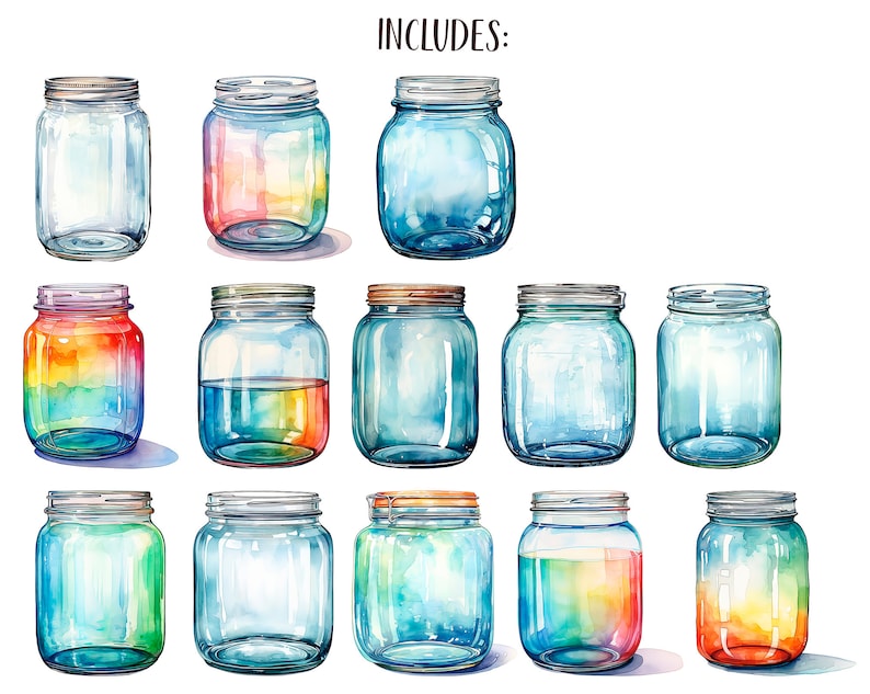 Watercolor Glass Jars Clipart: Rainbow Vase Illustration (PNG) - Etsy