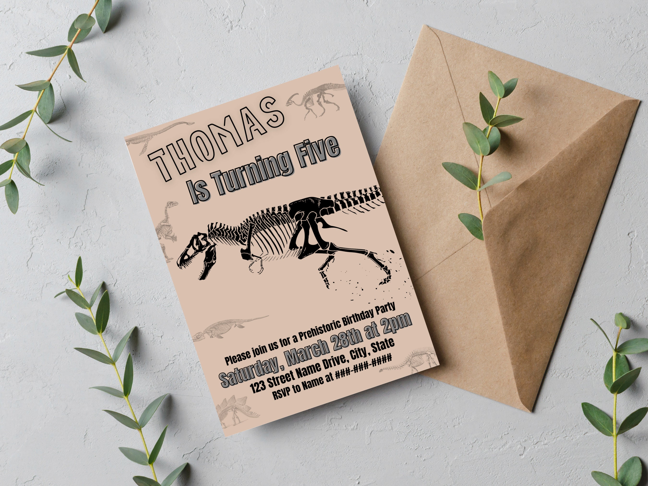 Invitación de cumpleaños de dinosaurio / Esqueleto de T-Rex / Editable ...