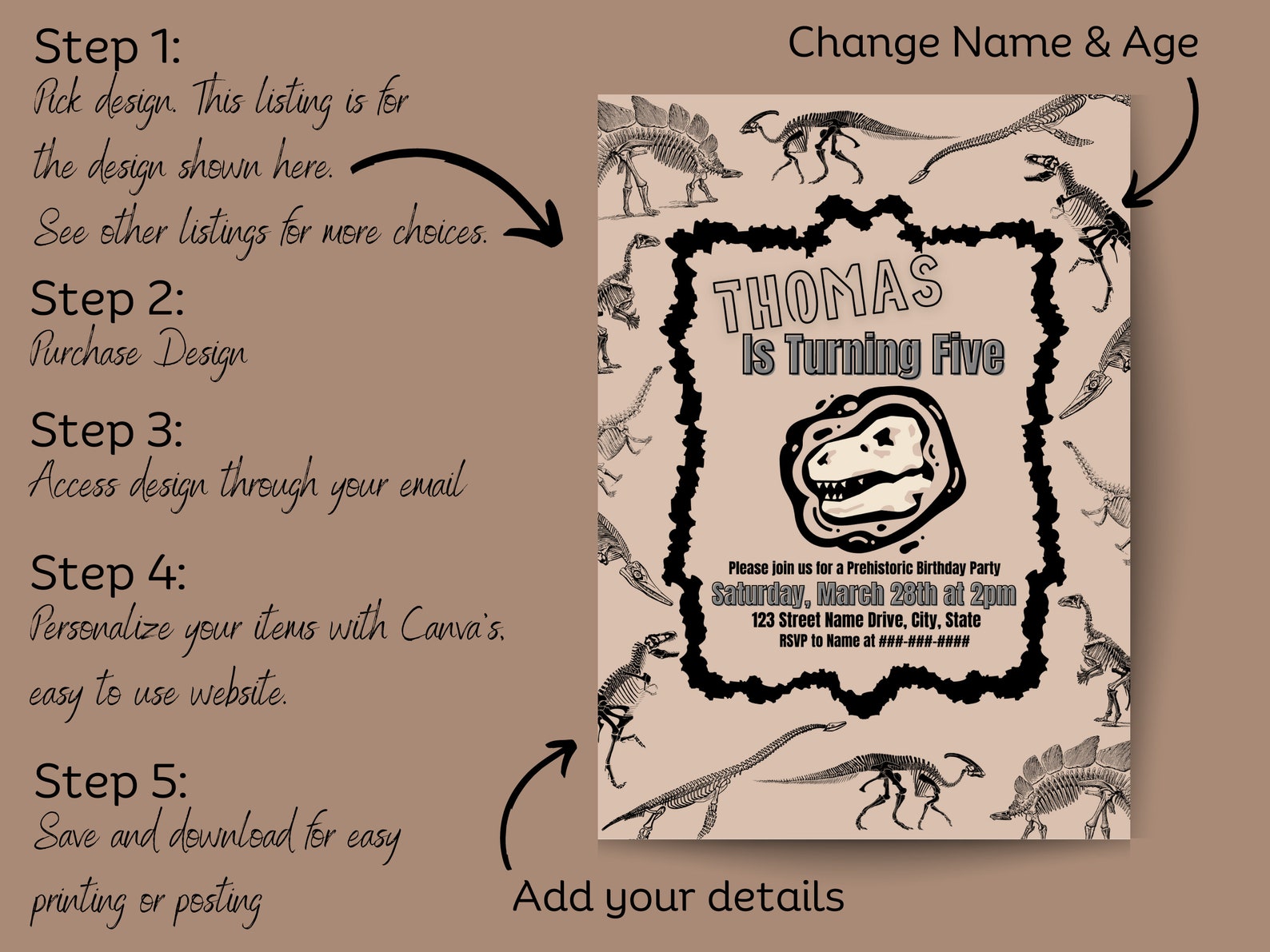 Dinosaur Birthday Invitation Unearth Excitement Fossilized Dinosaur ...