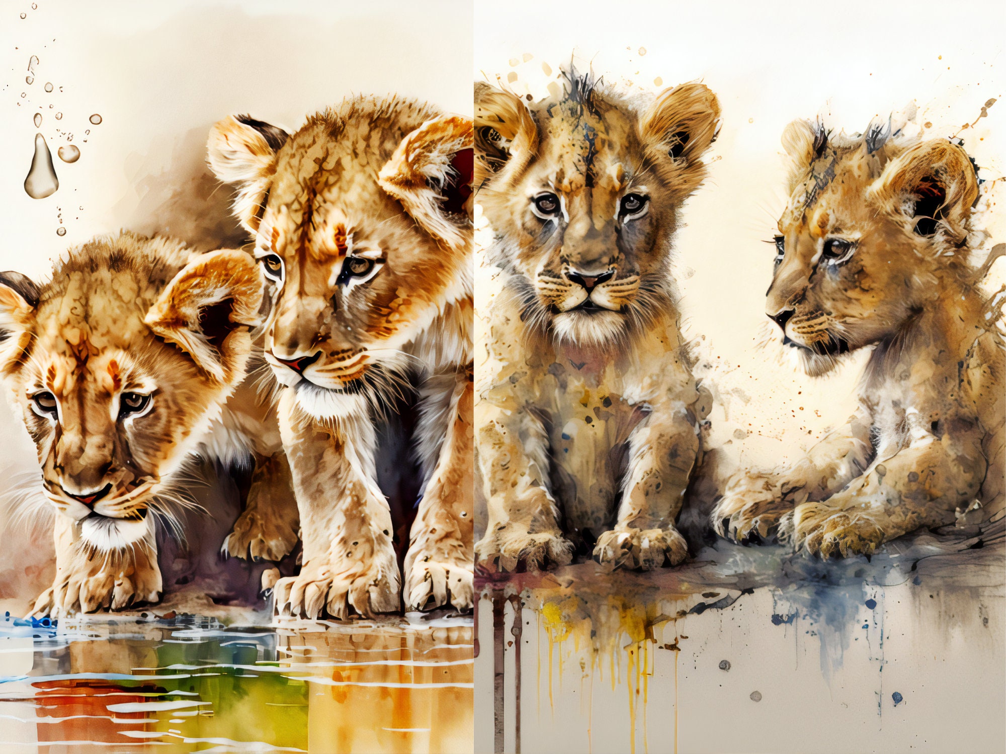 30 Png Fearless Lions Watercolor Digital Illustration Bundle, African ...