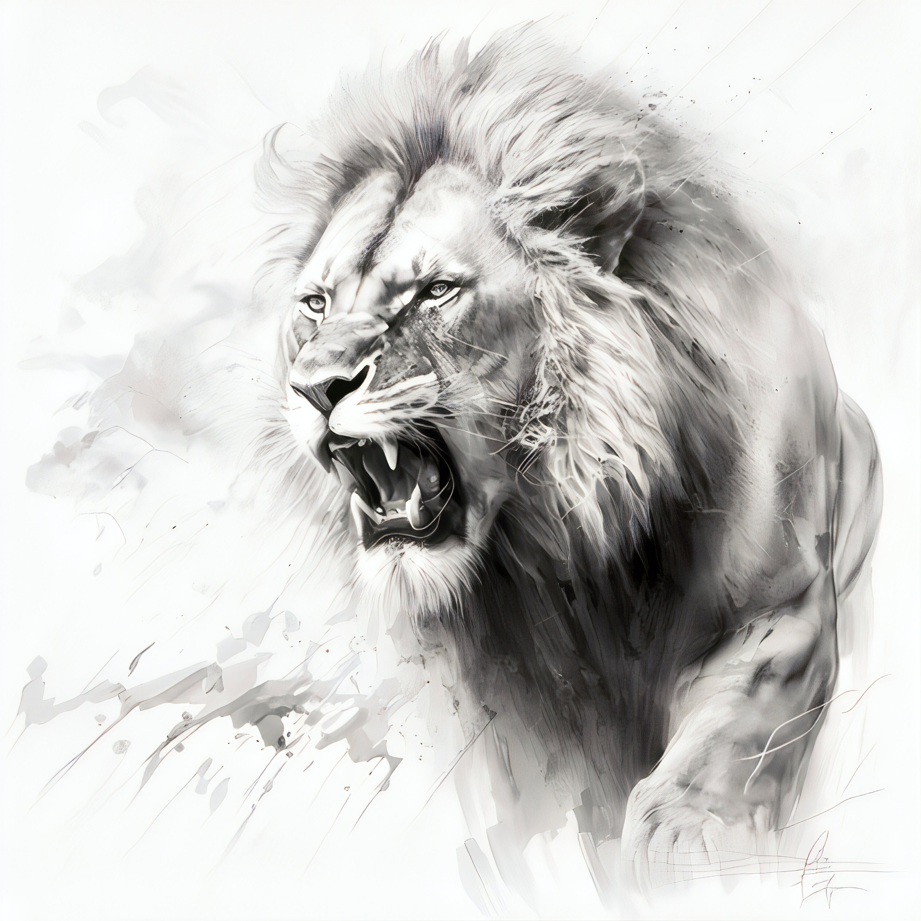 Roaring Lion Pencil Drawing