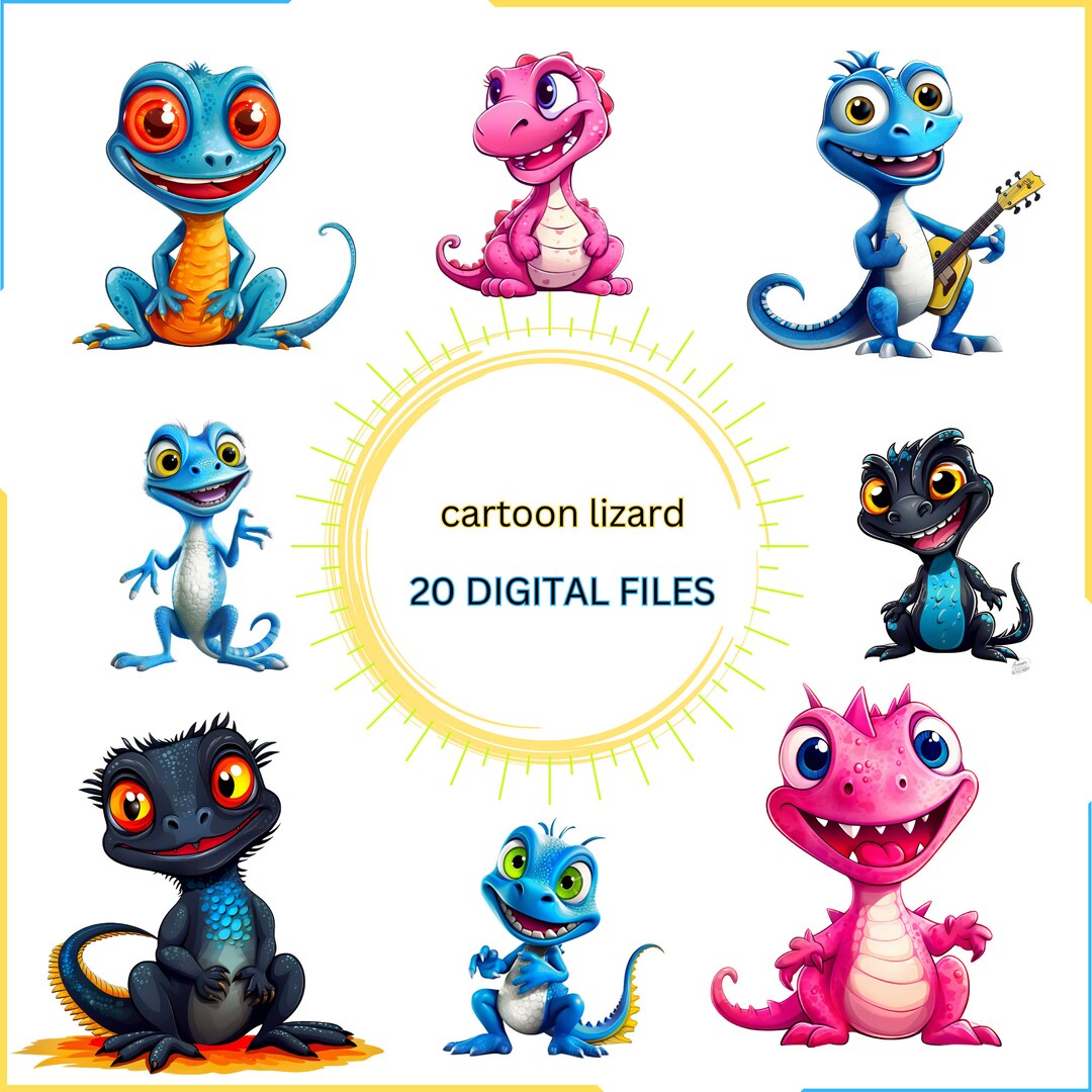 20 Cartoon Lizard Illustrations, Comic Animals Printable Wall Art ...