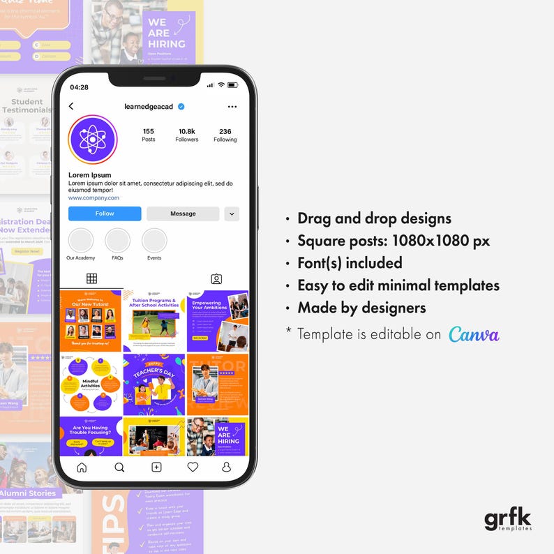 Education Instagram Post Templates: School Social Media Design (canva ...