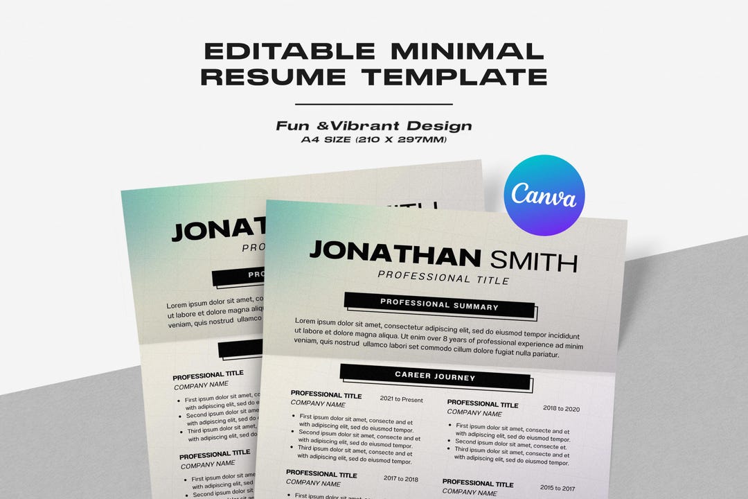 Gradient Resume Template Canva: Modern CV & Cover Letter (digital ...